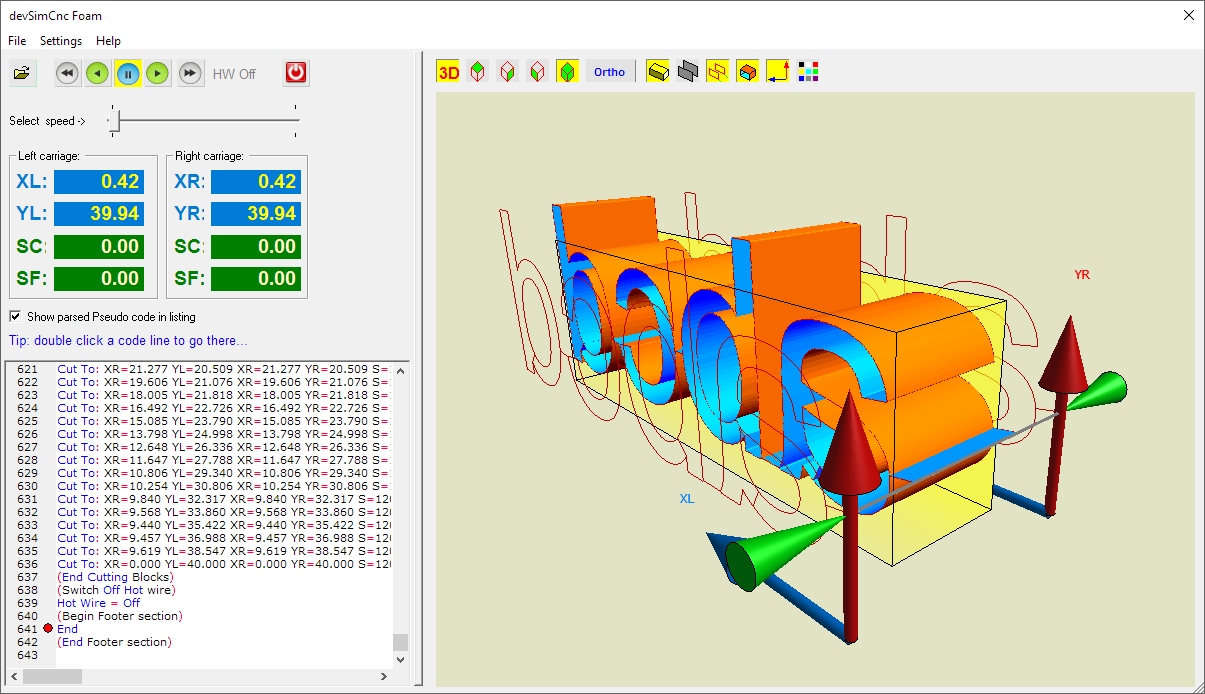 devSim Cnc Foam startup dialog