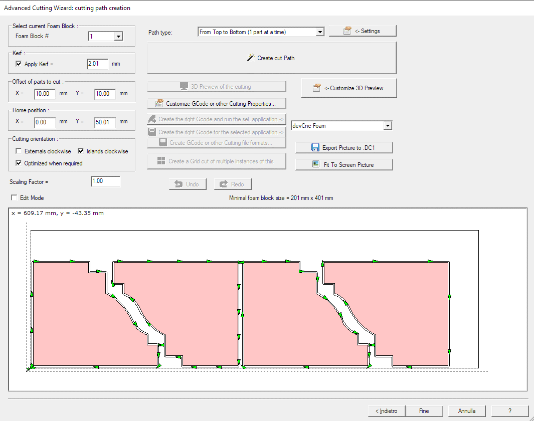Advanced Cutting Wizard: cutting path creation